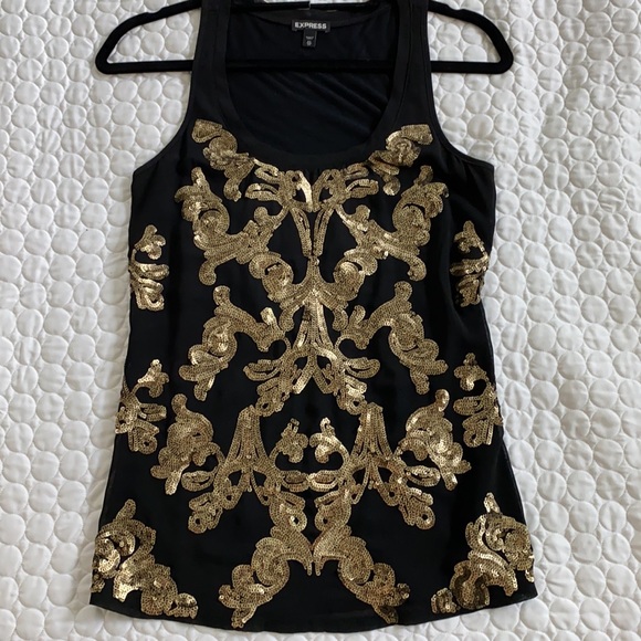 Express | Tops | Express Women Xs Solid Black And Gold Sequin Design ...